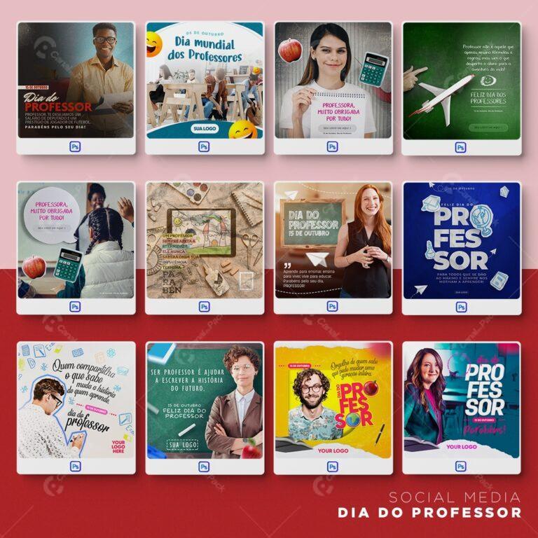 Pack 210 Artes editáveis dia do professor - Photoshop psd - Canal dos Pack