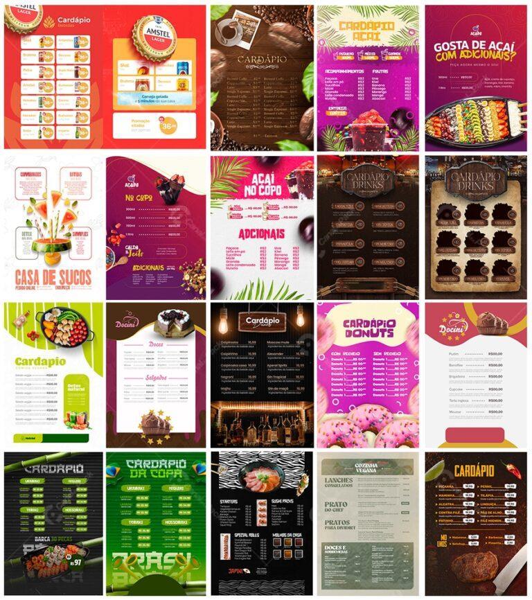Pack 220 Artes editáveis cardápio, menu - Photoshop psd - Canal dos Pack