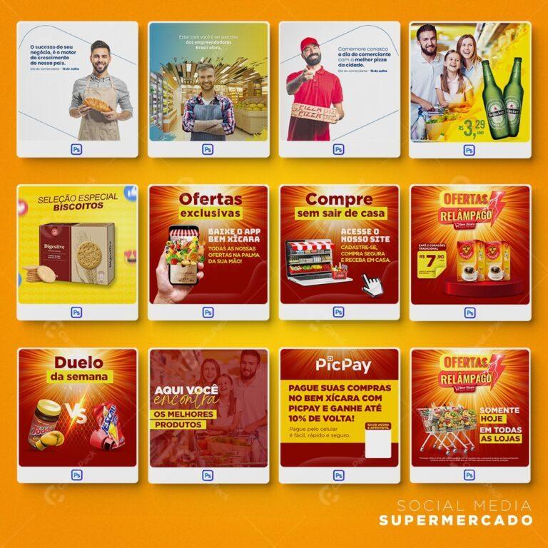 Pack 560 Artes editáveis supermercado photoshop - Canal dos Pack