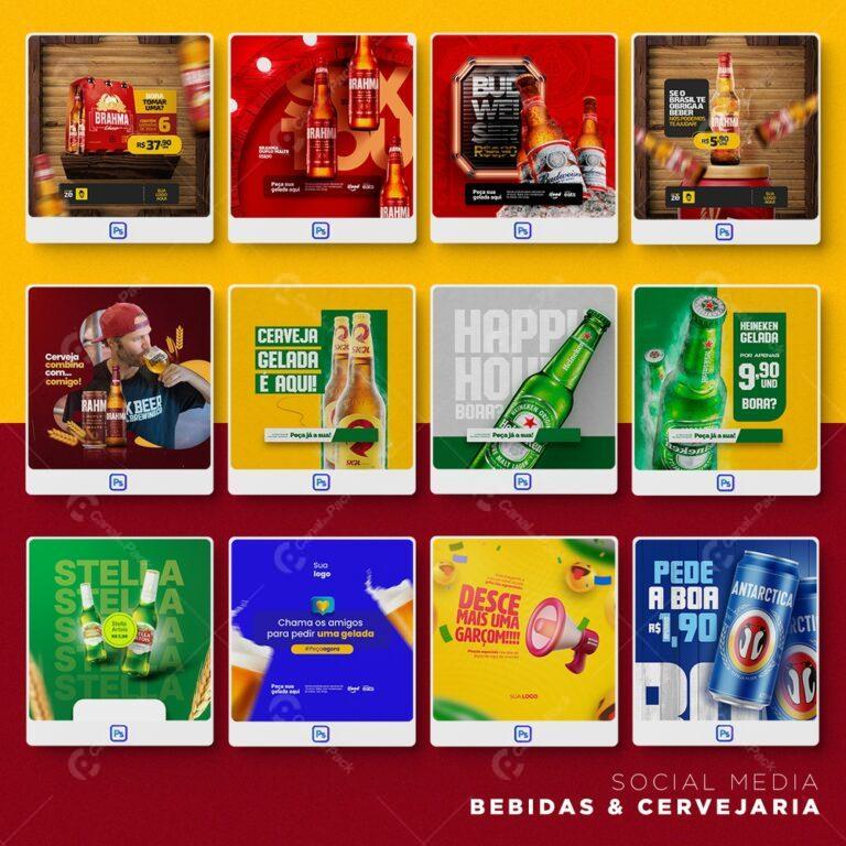 Pack 560 Artes editáveis bebidas, cervejaria, bares Photoshop - Canal ...