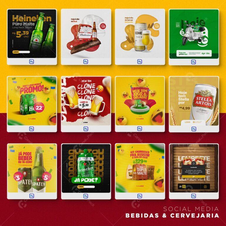 Pack 560 Artes editáveis bebidas, cervejaria, bares Photoshop - Canal ...