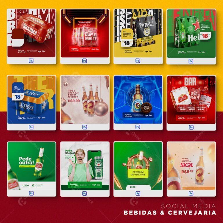 Pack 560 Artes editáveis bebidas, cervejaria, bares Photoshop - Canal ...