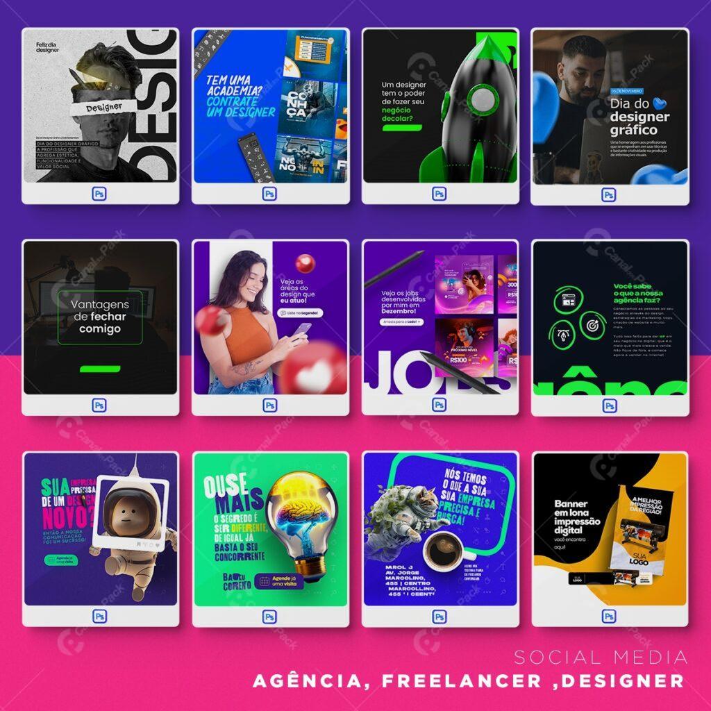 Pack 260 Artes editáveis Agência, freelancer e designer - Photoshop psd ...