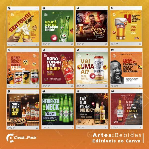 Pack 90 Artes editáveis no canva - Bebidas +Stories - Canal dos Pack