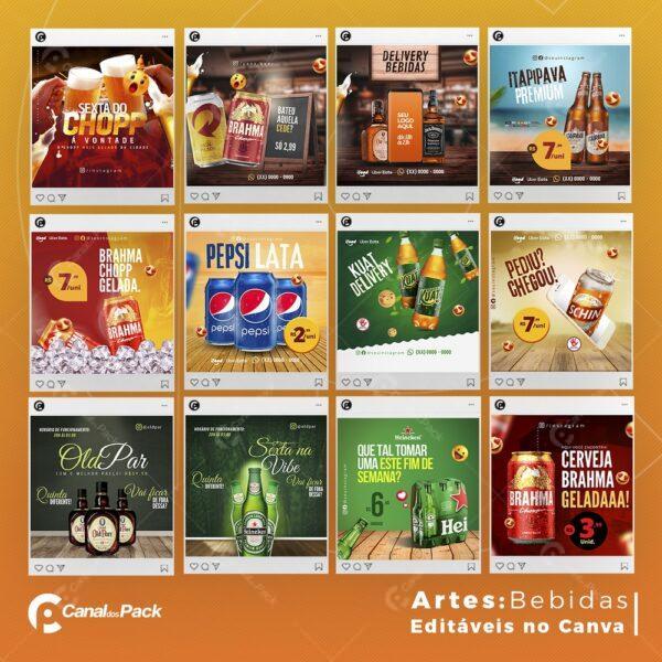 Pack 90 Artes editáveis no canva - Bebidas +Stories - Canal dos Pack