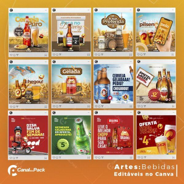 Pack 90 Artes editáveis no canva - Bebidas +Stories - Canal dos Pack