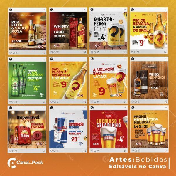 Pack 90 Artes editáveis no canva - Bebidas +Stories - Canal dos Pack