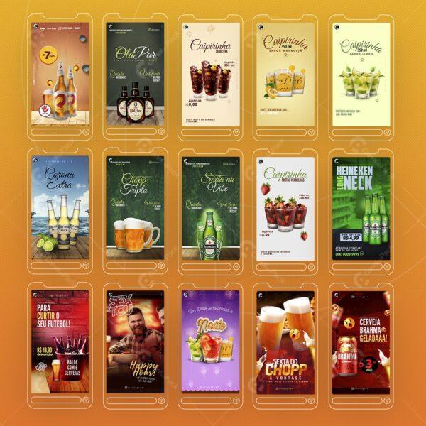 Pack 90 Artes editáveis no canva - Bebidas +Stories - Canal dos Pack