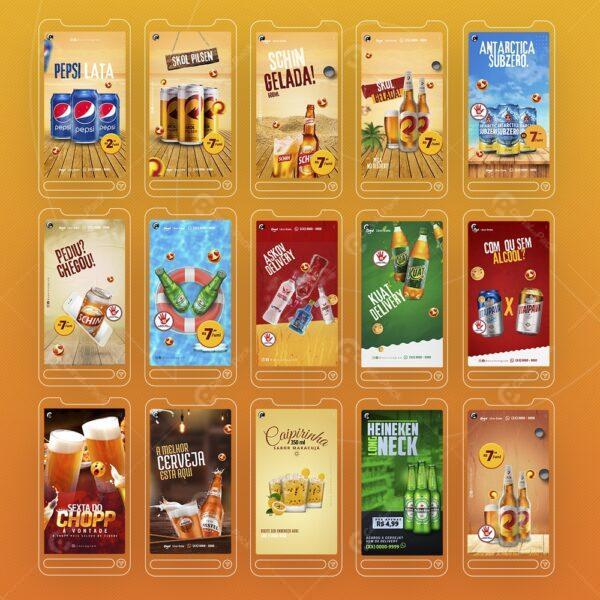 Pack 90 Artes editáveis no canva - Bebidas +Stories - Canal dos Pack