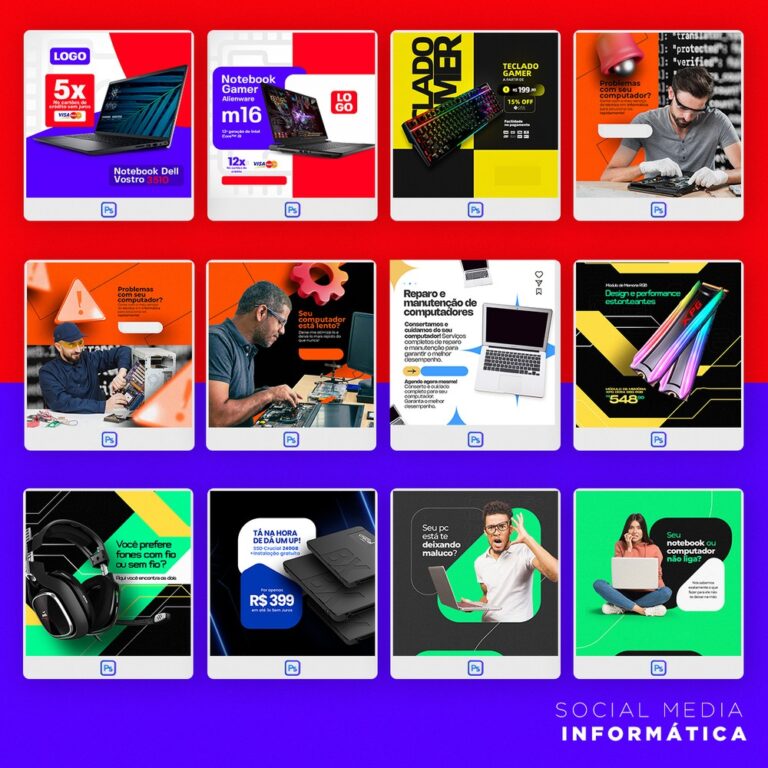 Pack 320 Artes editáveis informática Photoshop Psd - Canal dos Pack